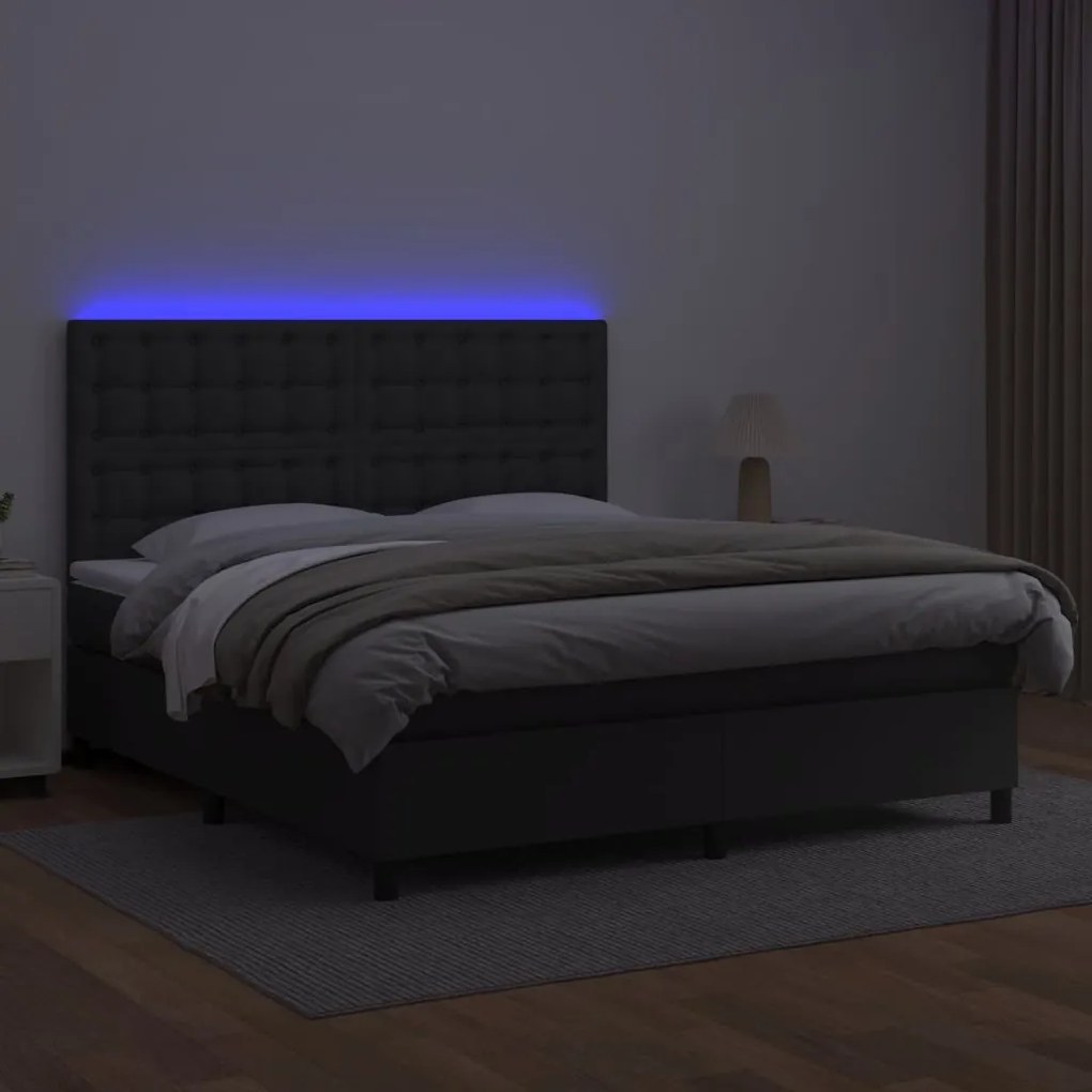 Box spring postel s matrací a LED černá 180x200 cm umělá kůže 3135957