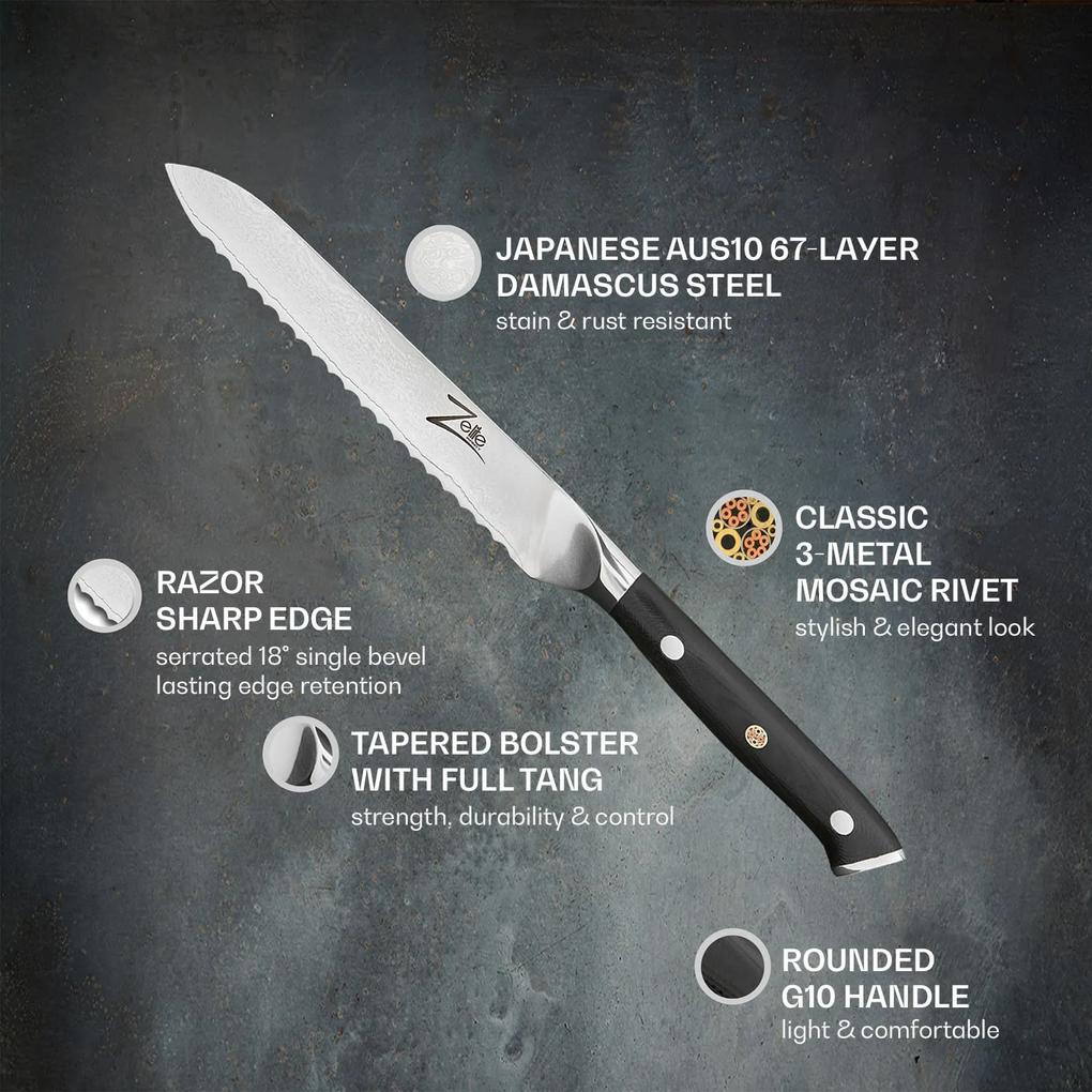Alpha-Royal Japanese Series, 5,5" univerzální nůž, zoubkovaný okraj, damašková ocel