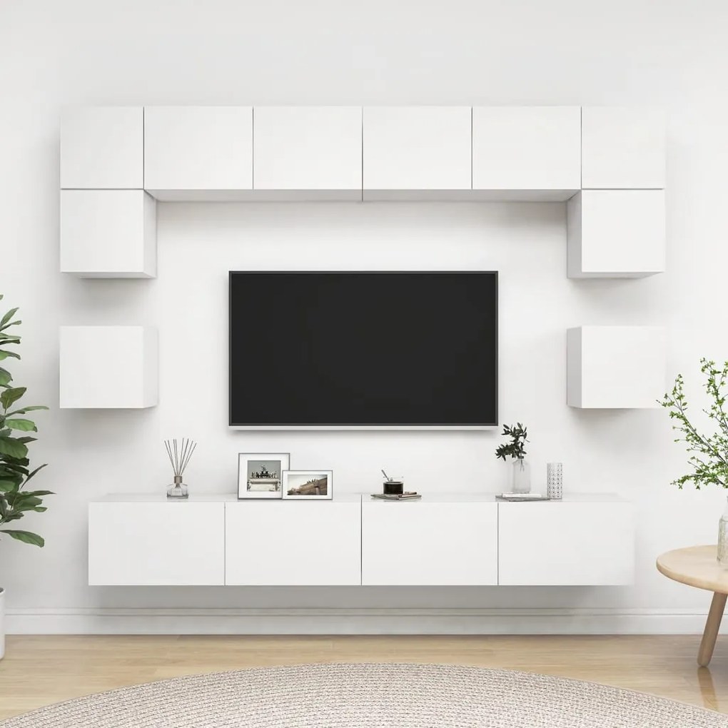 8dílný set TV skříněk bílý kompozitní dřevo 3078692