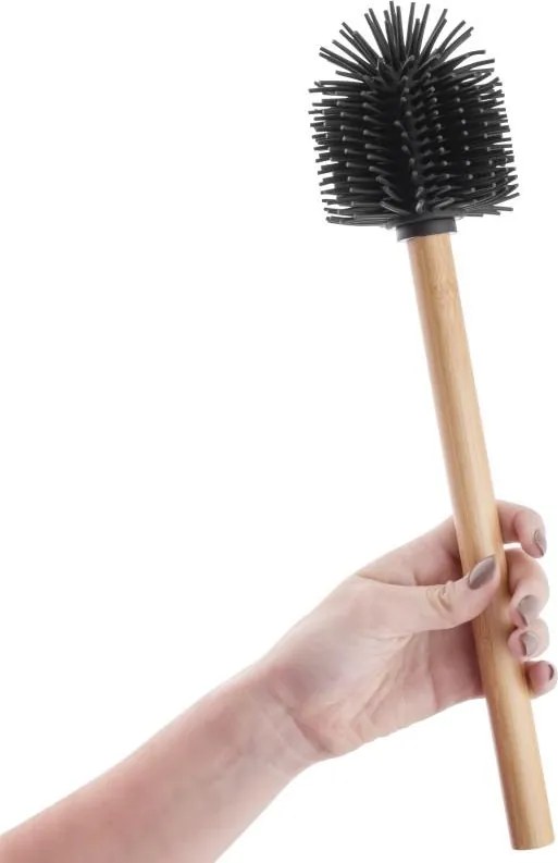 Erga Bambo, WC kartáč se silikonovou hlavou a bambusovou rukojetí, 34 cm, černá/bambus, ERG-YKA-V.WCZ BAMBO-SILKA