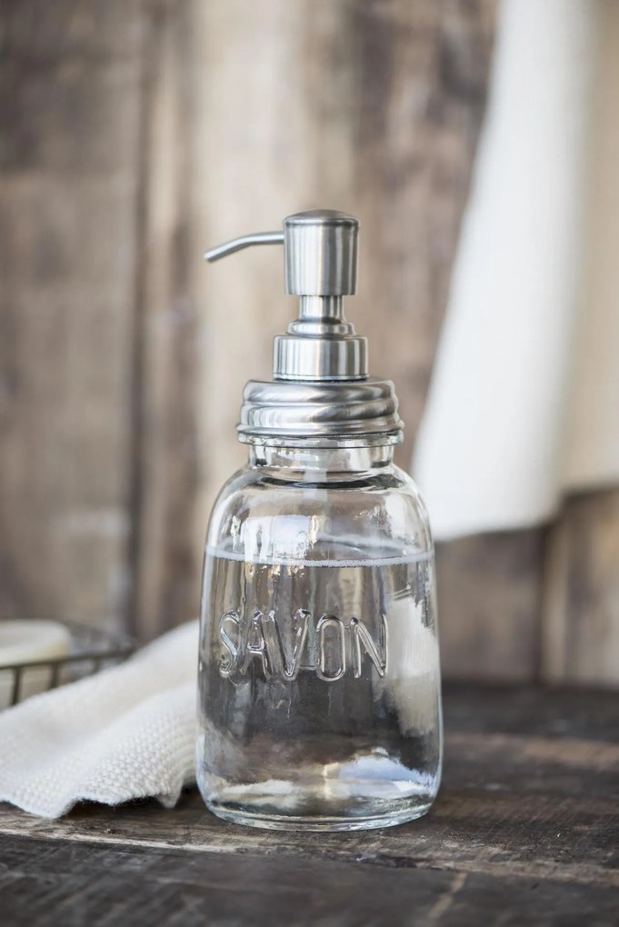 IB LAURSEN Skleněný zásobník na mýdlo Savon, stříbrná barva, čirá barva, sklo, kov
