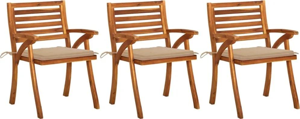 vidaXL Zahradní jídelní židle s poduškami 3 ks masivní akáciové dřevo [3060781] Barva: Vzor šedá kostka