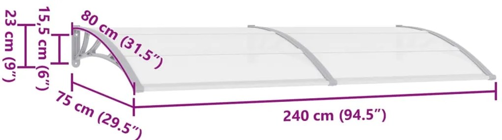 vidaXL Marketos Vchodová stříška šedá a průhledná 240 x 75 cm polykarbonát