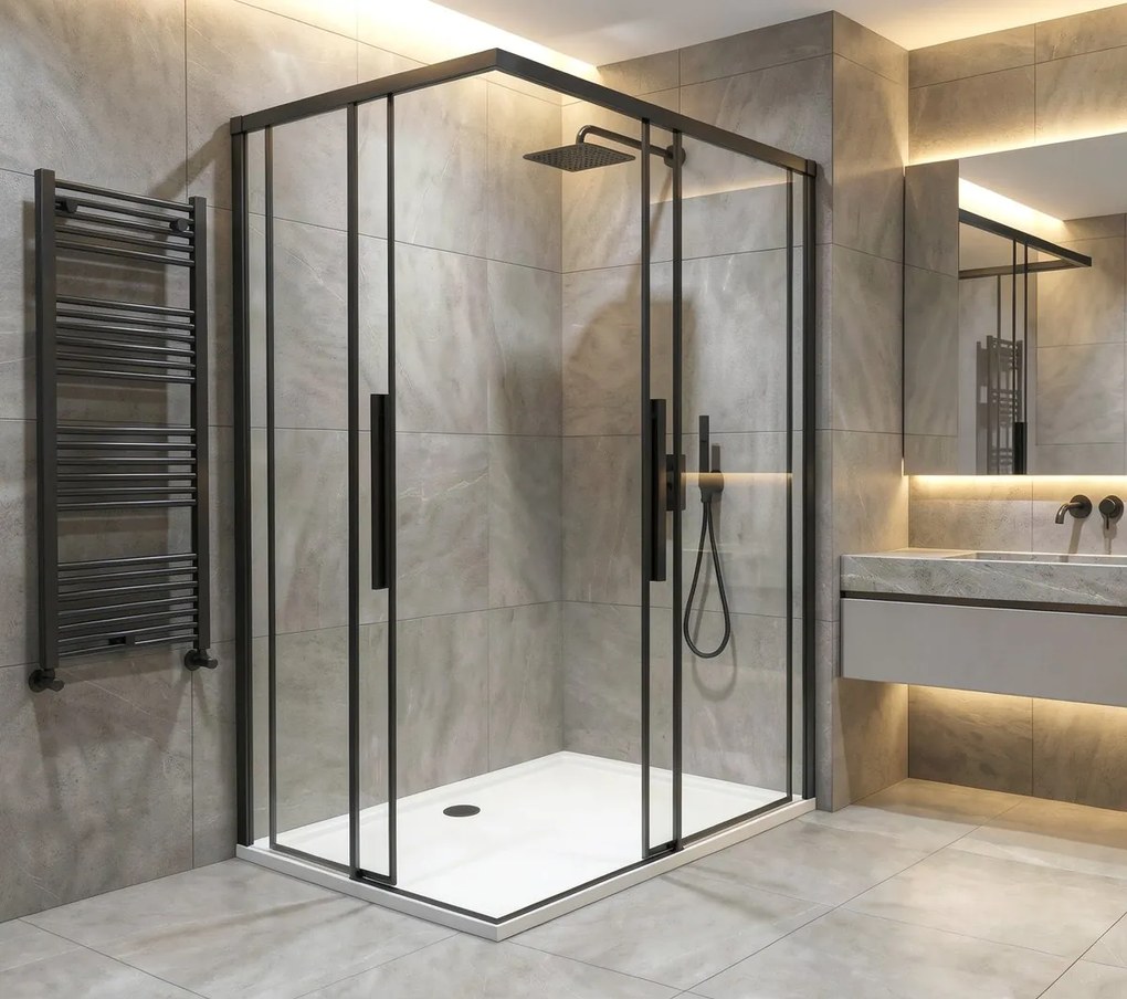 Gelco Luxor Black sprchový kout obdélníkový 100 x 90 x 200 cm L/P varianta rohový vstup posuvné černá čiré sklo GU2110BGU2190B