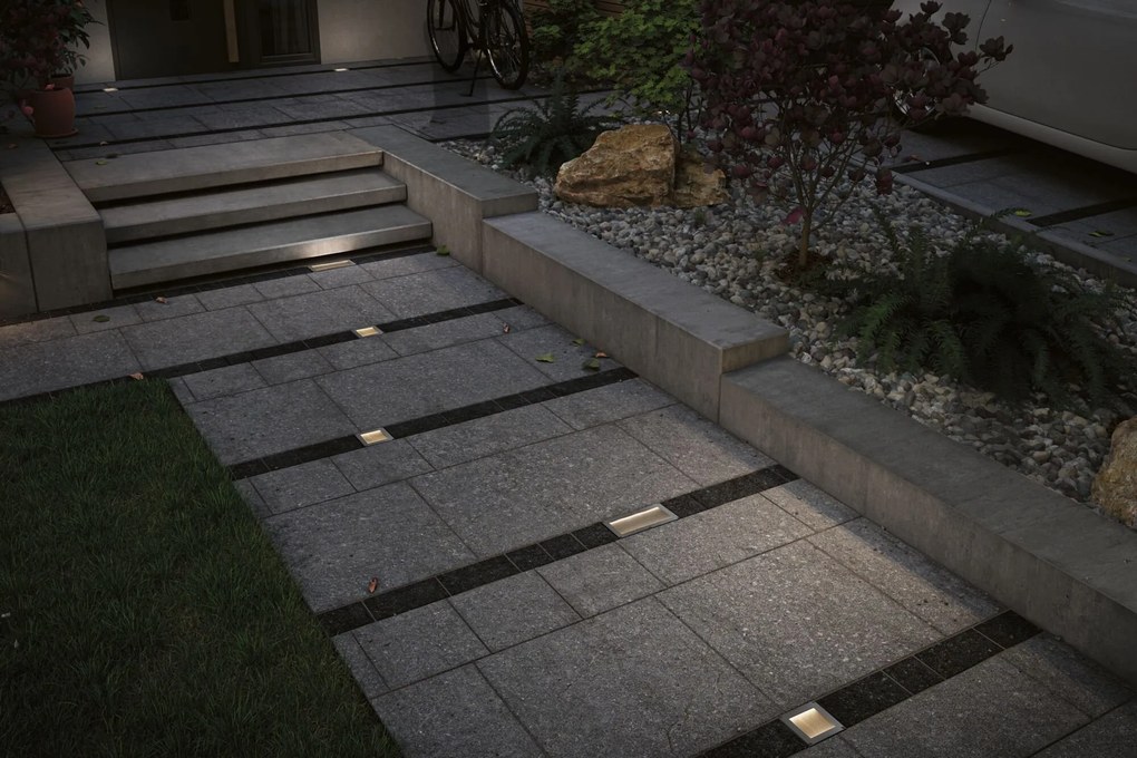 P 95742 Solární LED zemní svítidlo Sorea soumrakový senzor IP67 hranaté 100x100mm 3000K 0,1W 6lm 3,7V kov kartáčovaný ABS/polykarbonát/ocel - PAULMANN