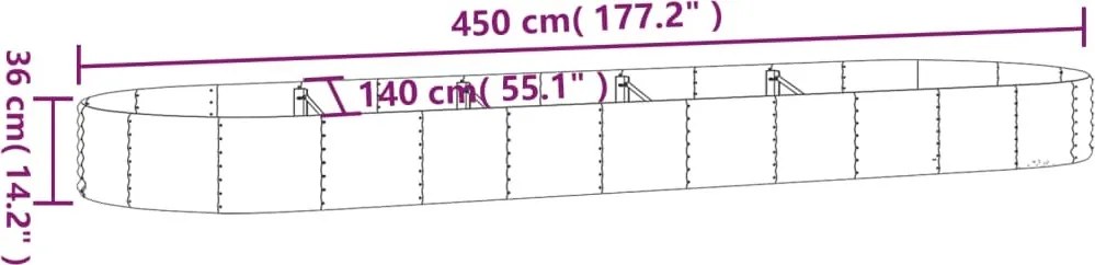 vidaXL Vyvýšený záhon pozinkovaná ocel 450x140x36 cm [319038] Barva: Stříbrná