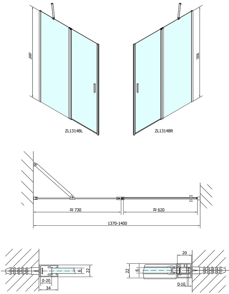 Polysan, ZOOM LINE BLACK sprchové dveře 1400mm, čiré sklo, ZL1314B