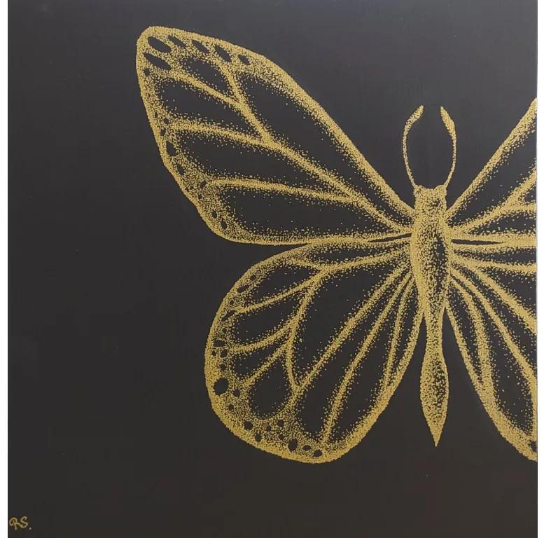 Ručně malovaný obraz - Zlatý motýl na černém pozadí