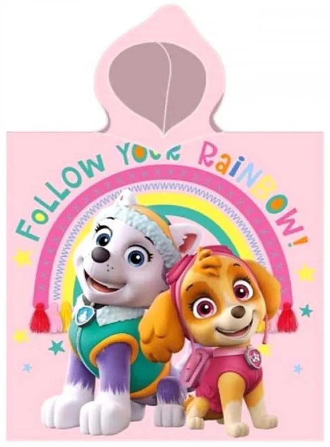 Dívčí plážové pončo - osuška s kapucí Tlapková patrola - Paw Patrol - motiv Rainbow - 100% bavlna - 55 x 110 cm