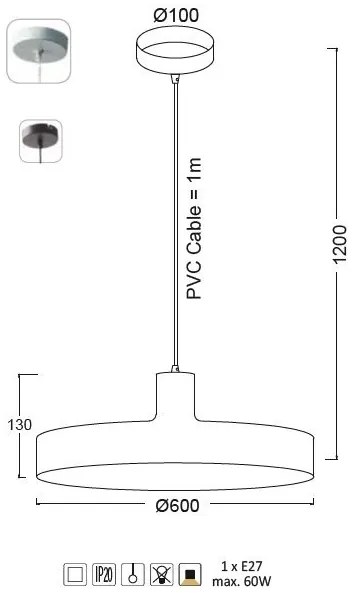 ACA DECOR Závěsné svítidlo DOMENICA, černé, průměr 60 cm