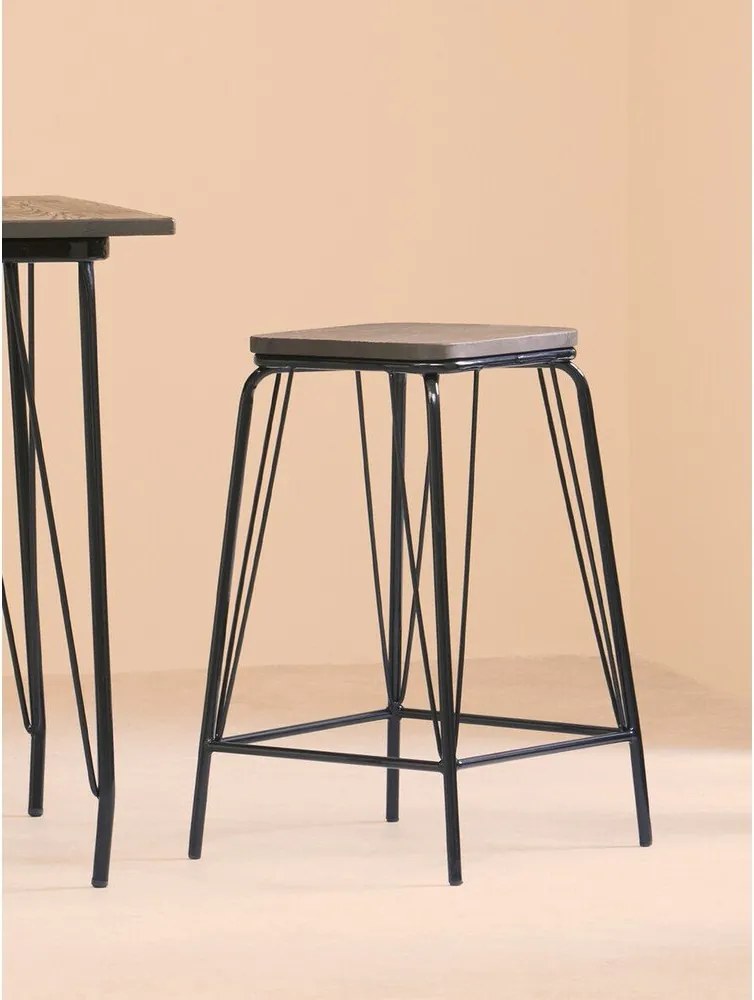 Černá/hnědá stolička z jilmového dřeva District – Premier Housewares