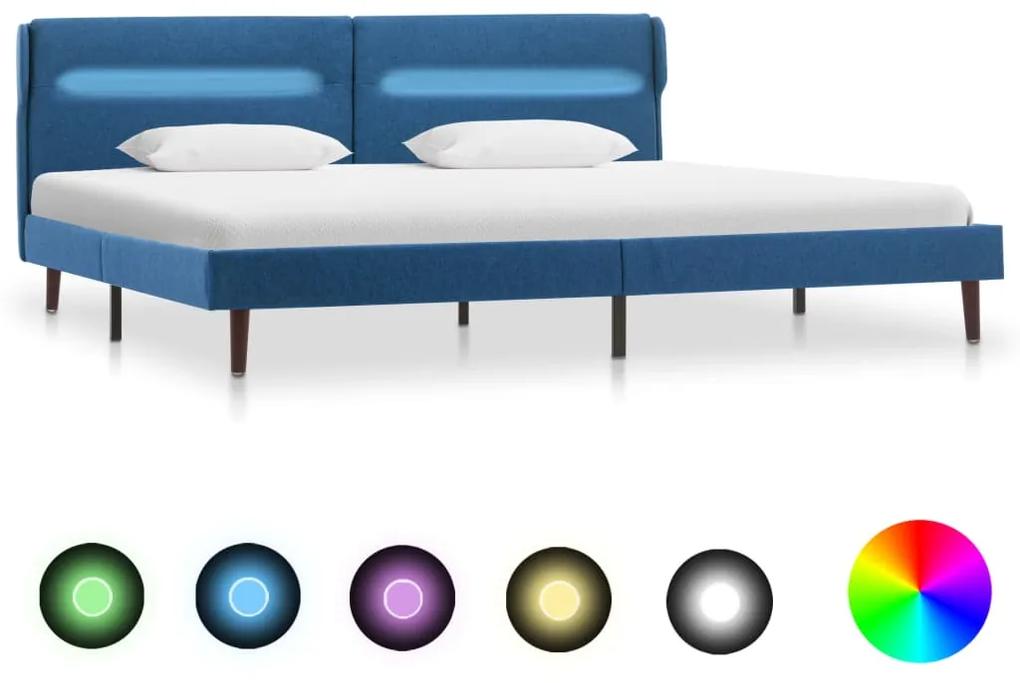 286899 vidaXL Rám postele s LED světlem modrý textil 160 x 200 cm