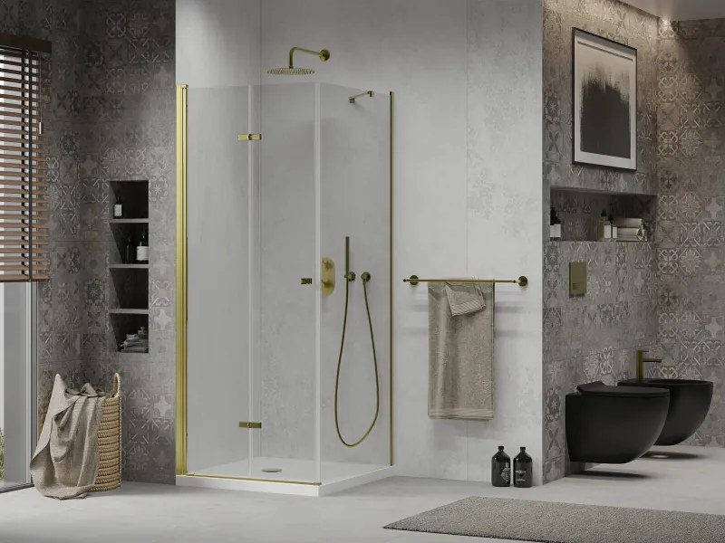 Mexen Lima sprchový kout 70x70cm, 6mm sklo, zlatý profil - čiré sklo + Slim sprchová vanička - 856-070-070-50-00-4010