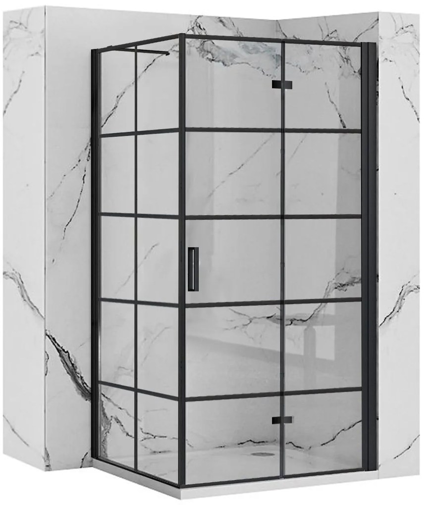 Rea Molier Black, sprchový kout se skládacími dveřmi 80(dveře) x 80(stěna), 6mm čiré sklo, černý profil, KPL-K8537