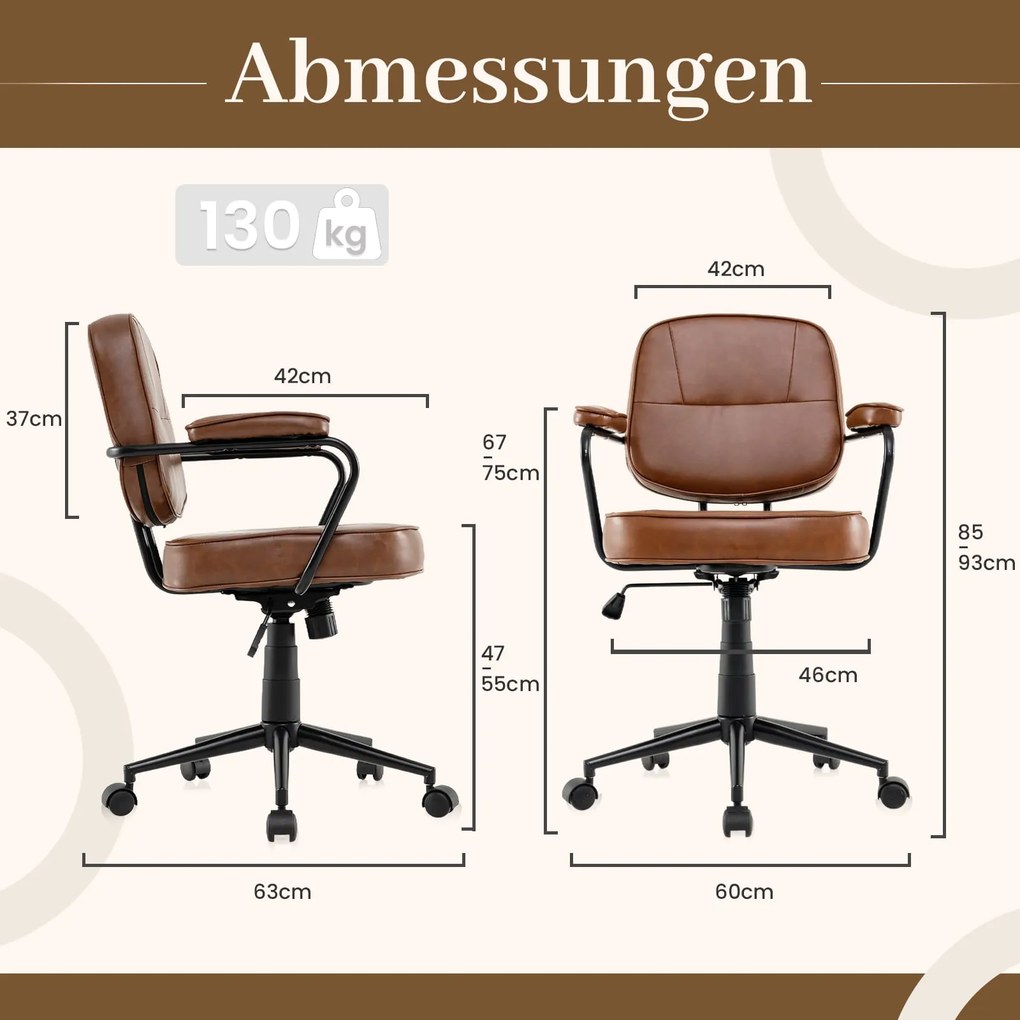 Costway Ergonomická kancelářská židle s područkami a kolečky, výškově
