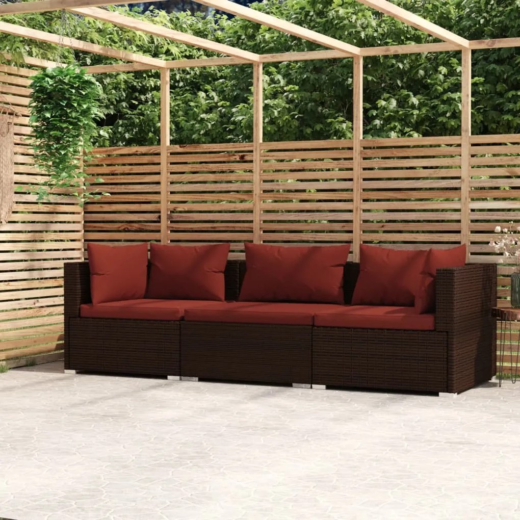 3místná pohovka s poduškami hnědá polyratan 317544