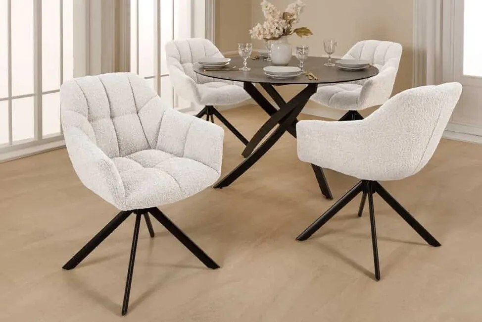 Designová otočná židle s područkami Papillon bílá bouclé