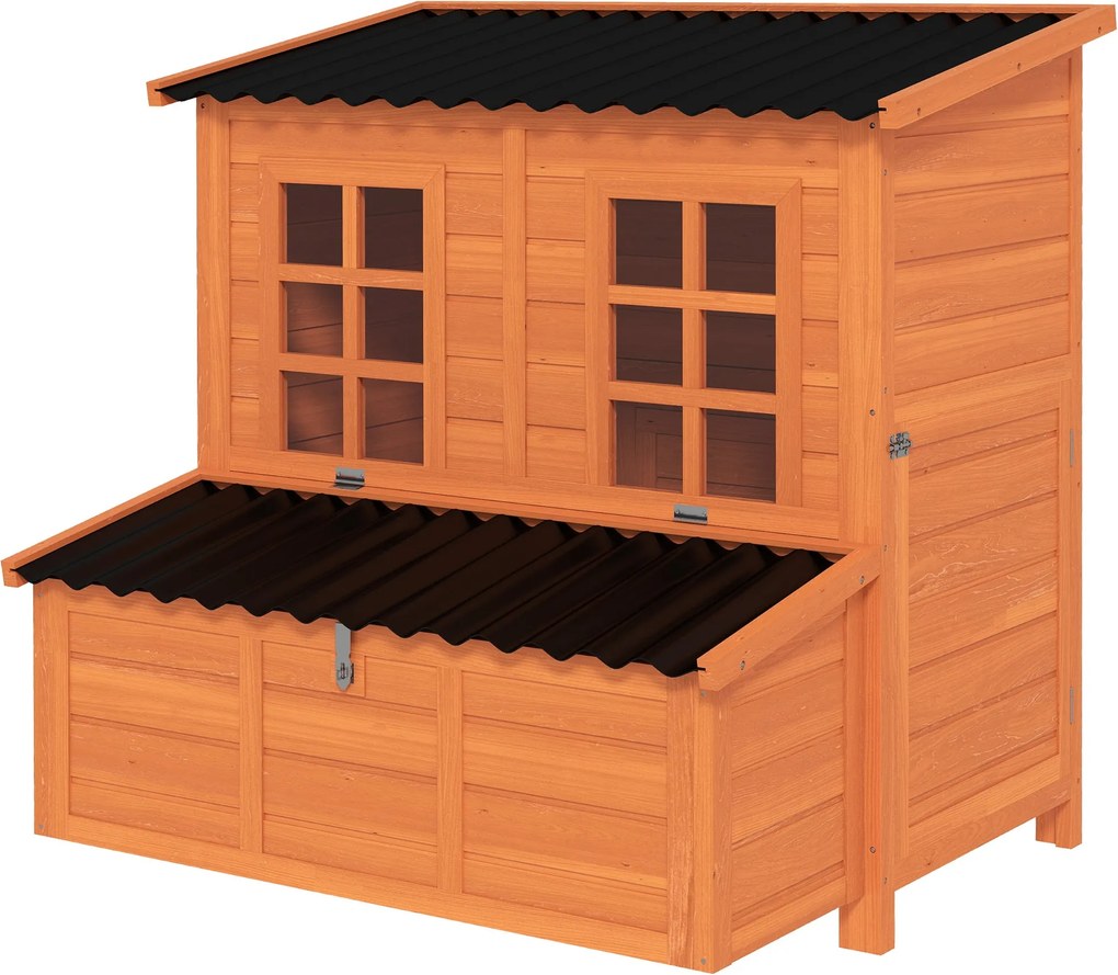PawHut dřevěný kurník 100 × 86 × 100 cm — přístup do výběhu, hnízdní box, voděodolná střecha, 2 bidýlka, sklápěcí rampa, pro 4–6 slepic | Aosom