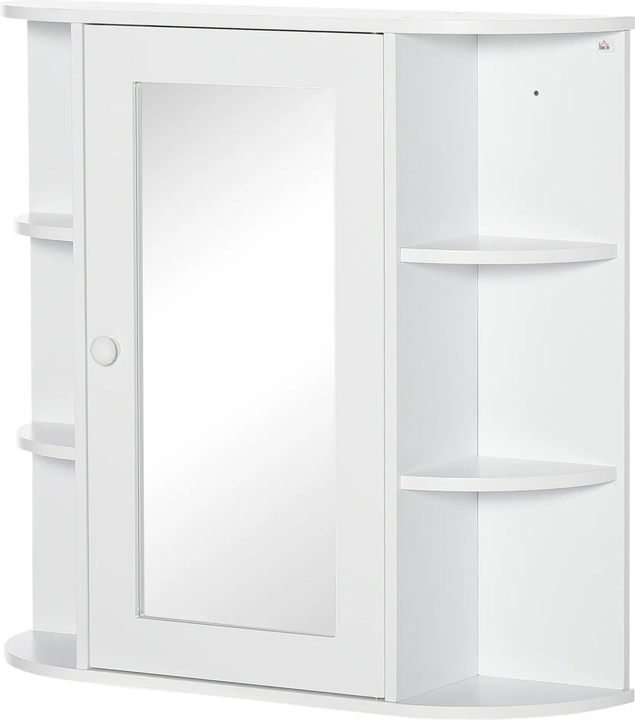 HOMCOM zrcadlová skříňka koupelnová zrcadlová nástěnná skříňka s 8 přihrádkami víceúčelová skříňka bílá 66x17x63cm do koupelny