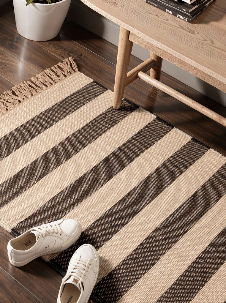 Hanse Home, Běhoun Handloom 106334 Playa White Black, 80x300, černobílá, chodba / předsíň