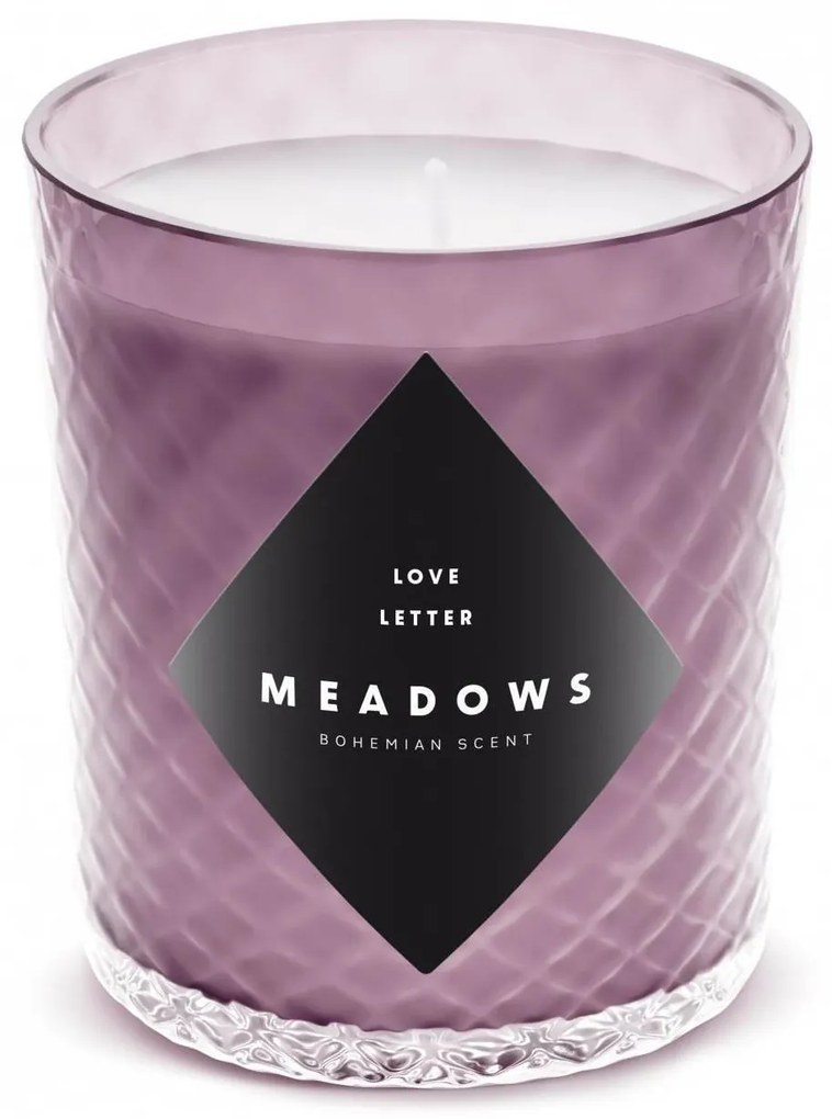 MEADOWS Luxusní vonná svíčka Love Letter, fialová barva, sklo