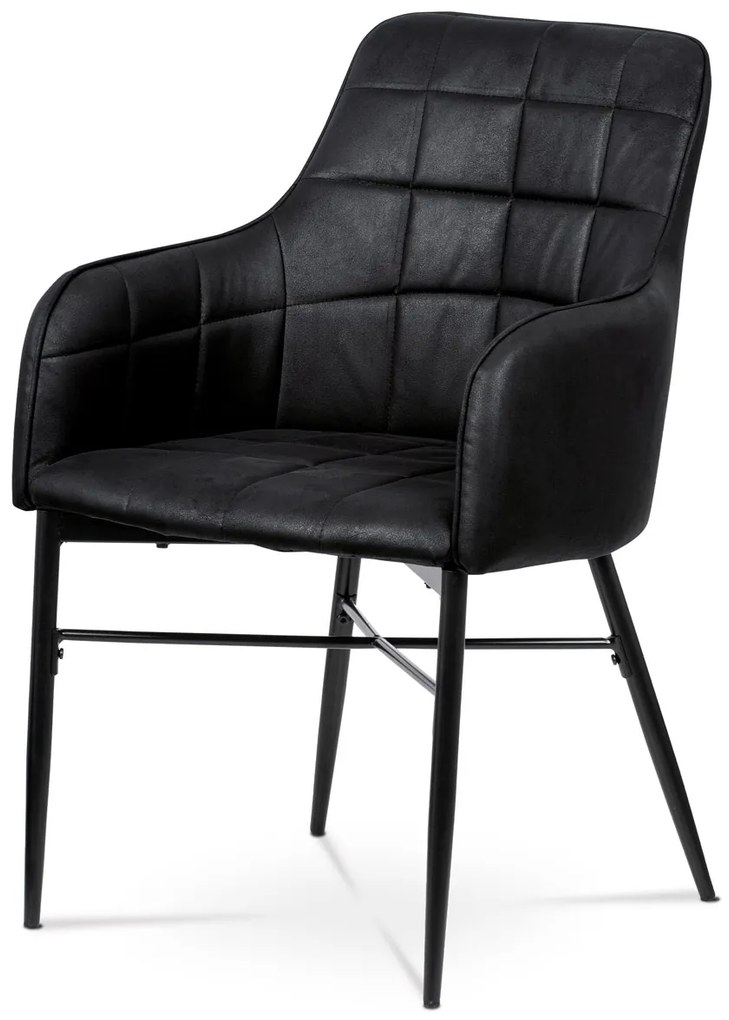 AUTRONIC Jídelní židle, potah černá látka v dekoru vintage kůže, kovová čtyřnohá podnož,