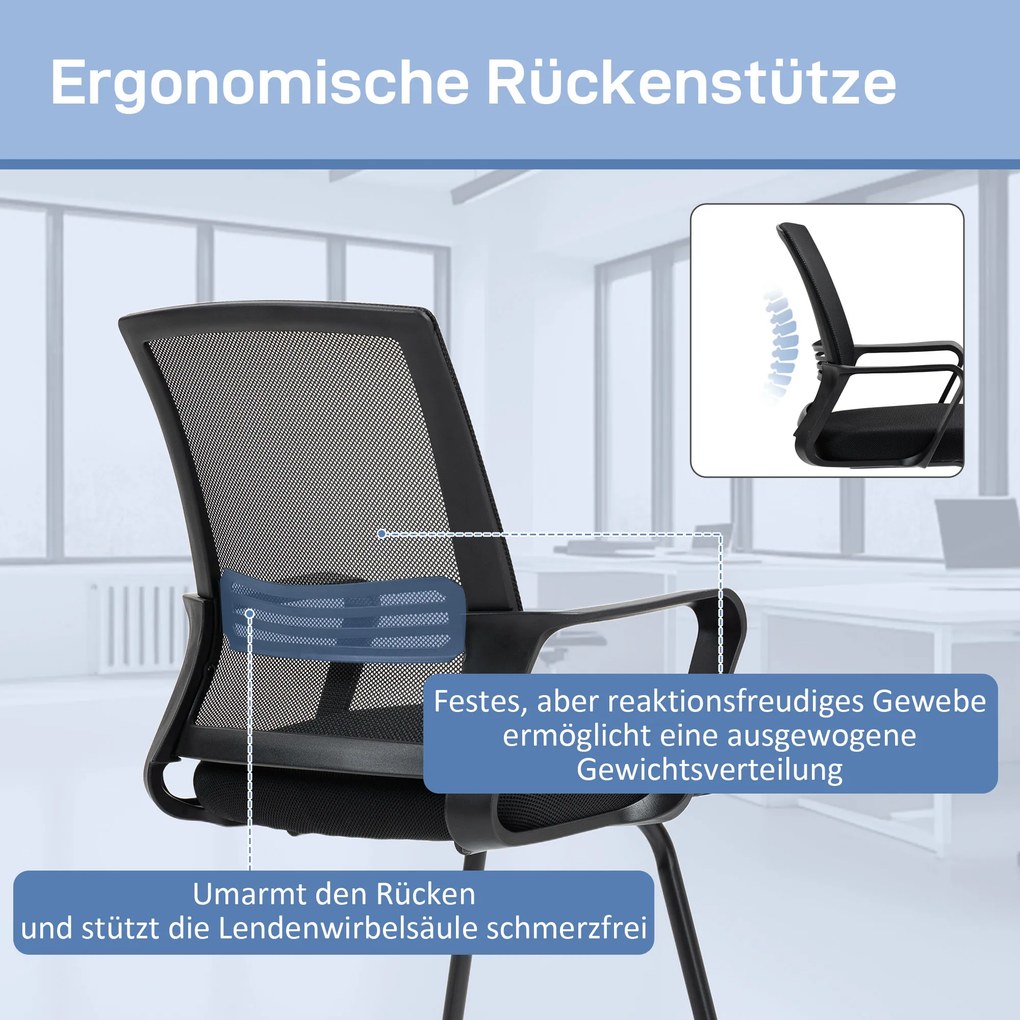 HOMCOM Křeslo do Kanceláře s Mřížkovaným Potahem, Ergonomické Křeslo na Schůzky s Kluznou Podlahou, pro Zasedací Místnost, Ložnici, Čekárnu, Recepce,…