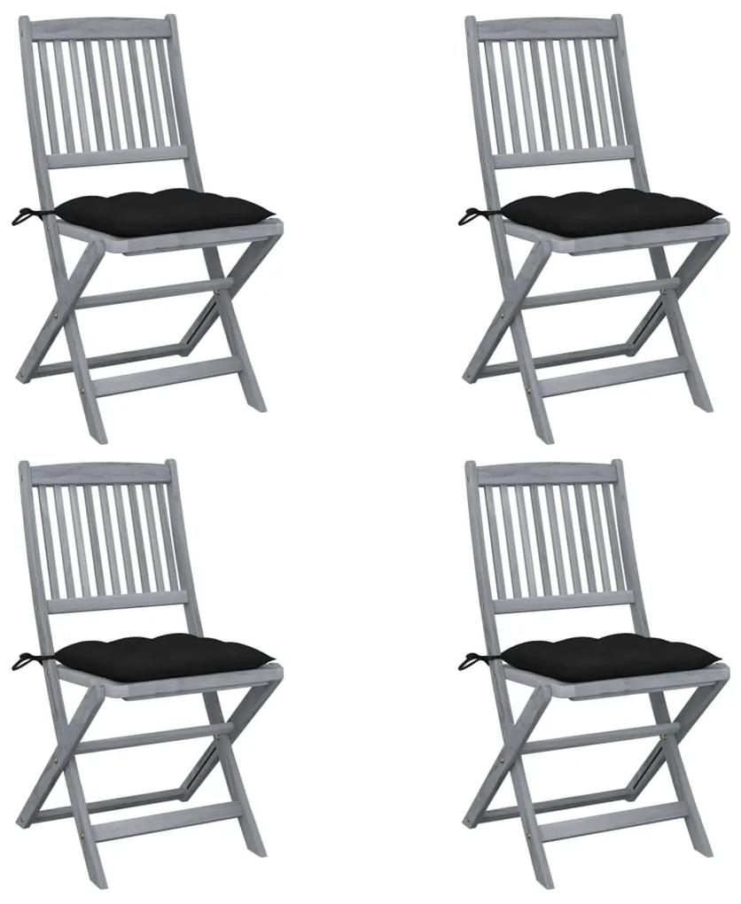 3064585 vidaXL Skládací zahradní židle s poduškami 4 ks masivní akáciové dřevo