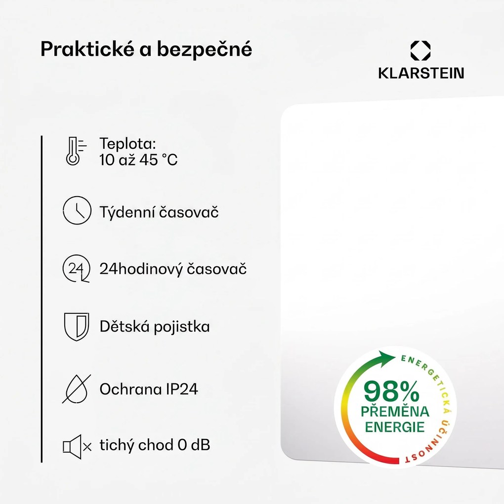 Klarstein Wonderbeam 650 Hybride infračervený ohřívač 60 x 84 cm 650 W týdenní časovač dálkové ovládání