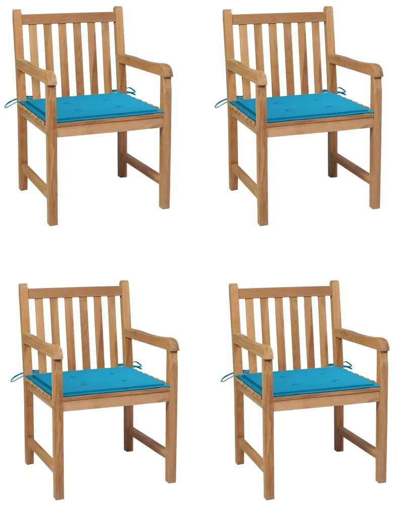 Zahradní židle 4 ks modré podušky masivní teak - Default Title