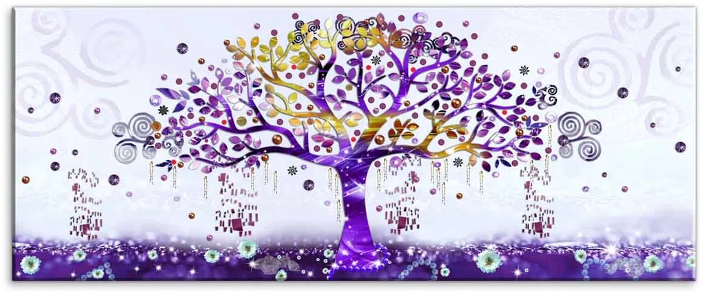 Malvis ® Obrazy malovaný abstraktní strom fialový Velikost: 50x20 cm