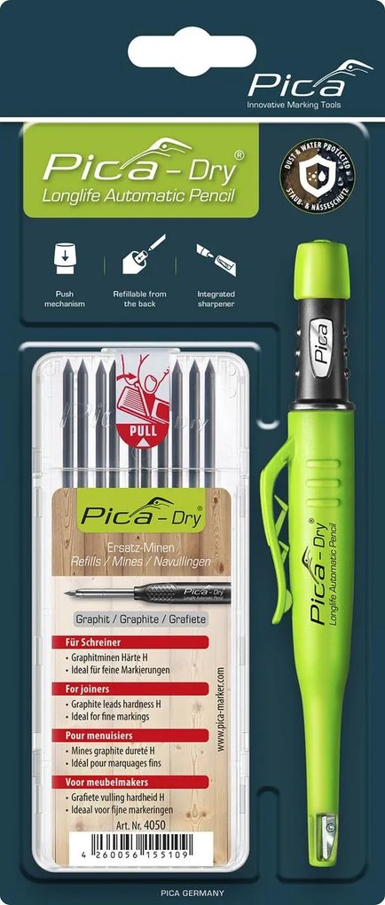 Pica Marker Pica Dry + náhradní tuhy | Vyberte variantu podle materiálu Varianta: tuhy truhlářské (šedá)
