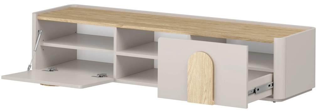 TV stolek Amilio 170 cm - kašmírová / dub olejovaný / úchytky dub světlý