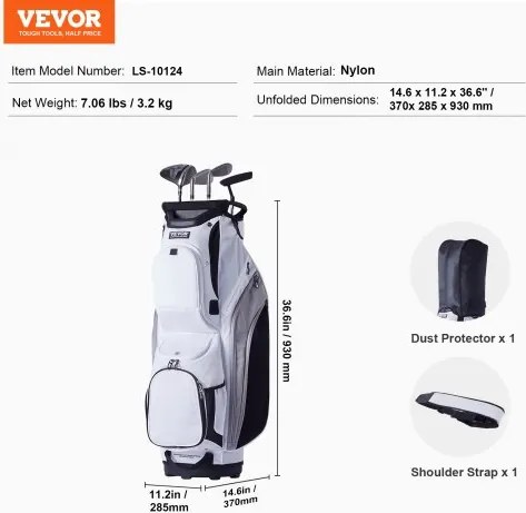 91,4 cm taška na golfový vozík 14cestný organizér Dělič Top 13 kapes Bílý nylon