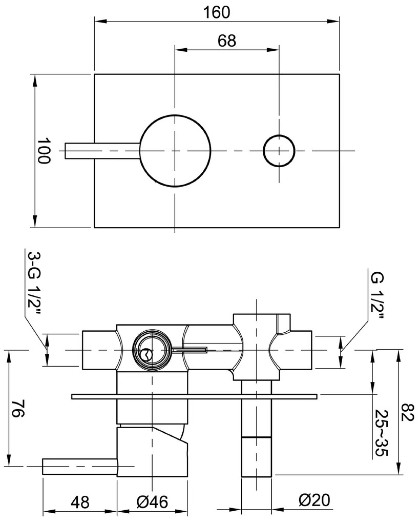 Sapho, MINIMAL podomítková sprchová baterie, 2 výstupy, nerez, MI042