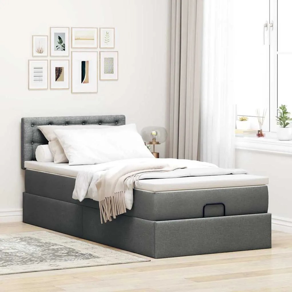 Osmanský postel s matrací tmavě šedá 90 x 200 cm textil 3311595