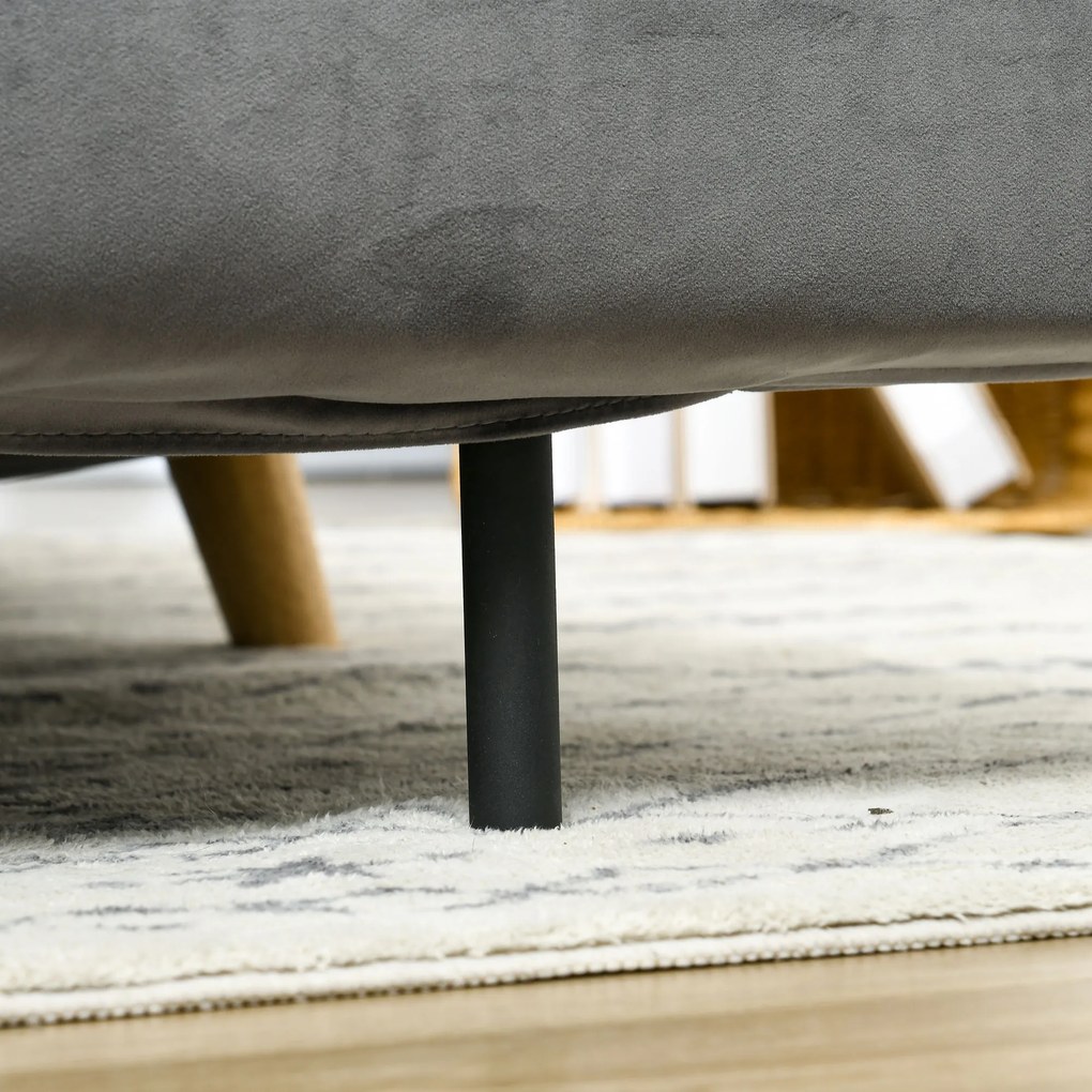 HOMCOM 2místná rozkládací pohovka s funkcí lůžka, rozkládací pohovka s nastavitelným opěradlem, šedý sametový vzhled, 130 x 78 x 79 cm do obývacího p…