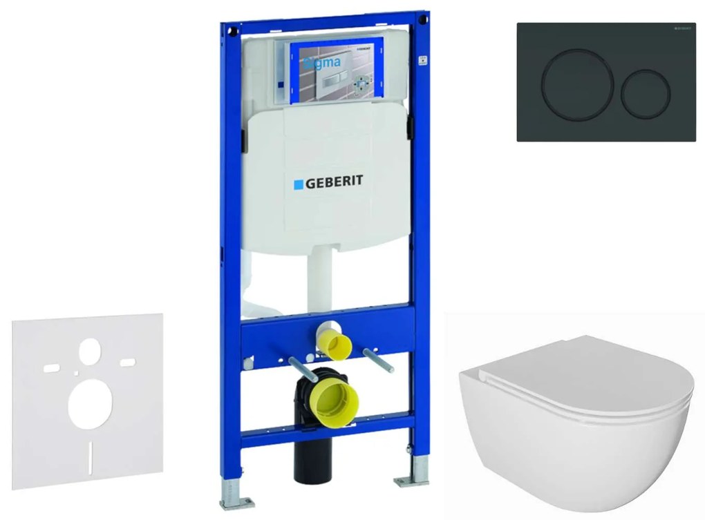 Geberit Duofix - Set předstěnové instalace, klozetu Oudee a sedátka softclose, tlačítko Sigma20, černá lesk/černá mat SANI11CA5131