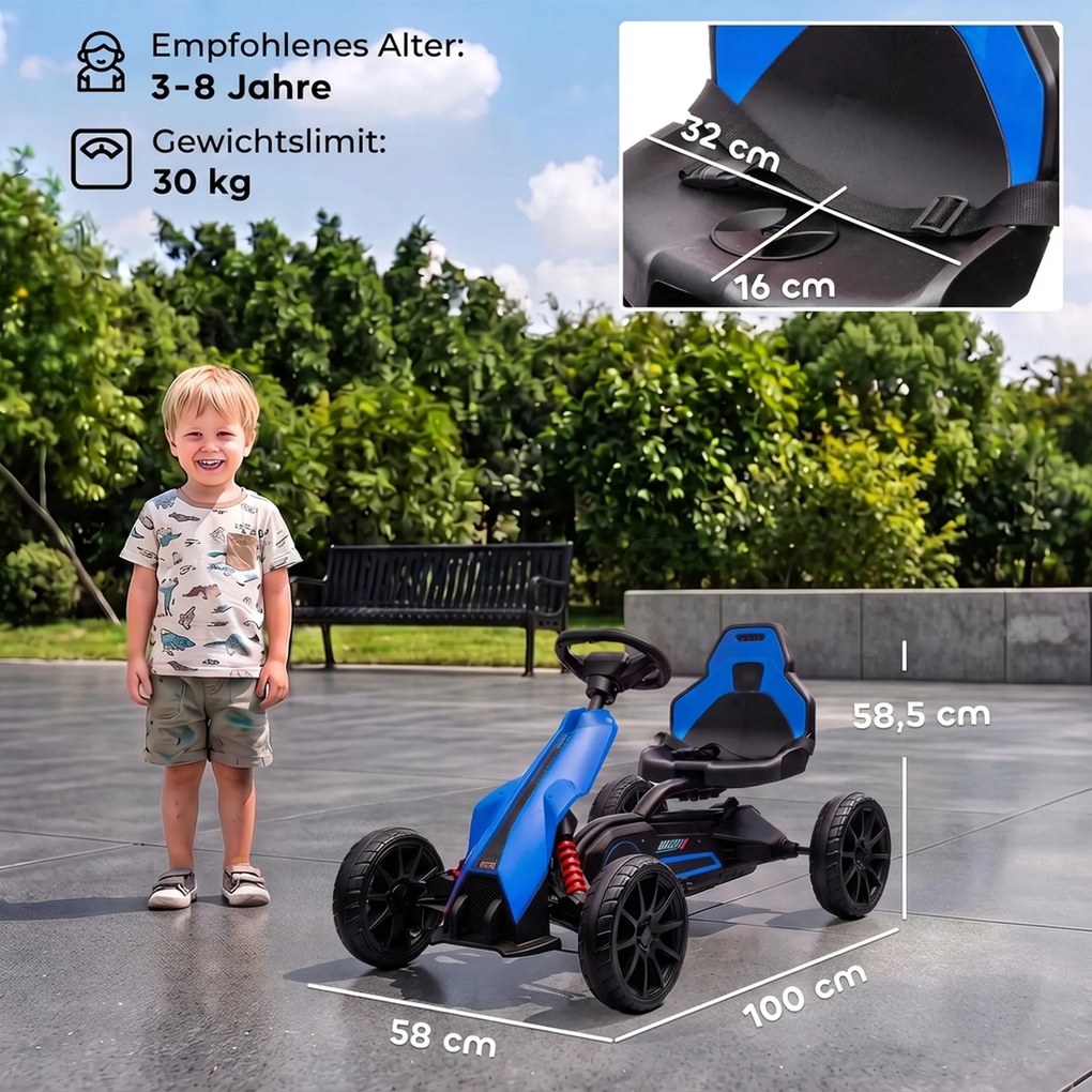 HOMCOM Elektrický Go-Kart pro Děti ve Věku 3-8 Let s 12V Baterií - Nastavitelná Rychlost 3-5 km/h a Bezpečnostní Pás - Nosnost 30 kg pro Venkovní Pou…