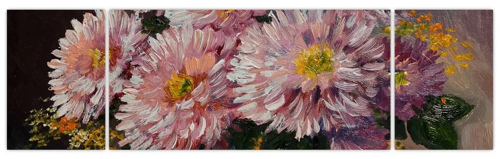 Obraz - Olejomalba, Květiny ve váze (170x50 cm)