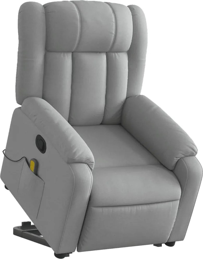 Zvedací masážní polohovací křeslo světle šedé textil 3205328
