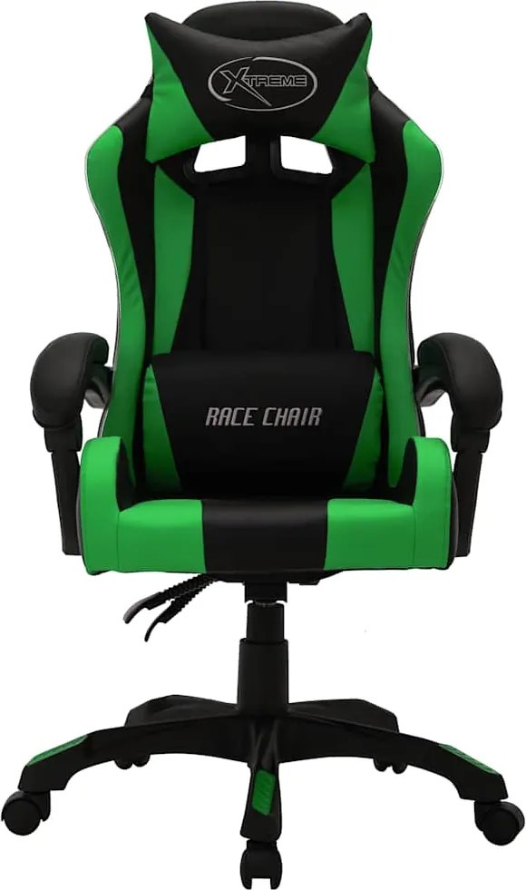 Herní židle s RGB LED podsvícením zeleno-černá umělá kůže 287999