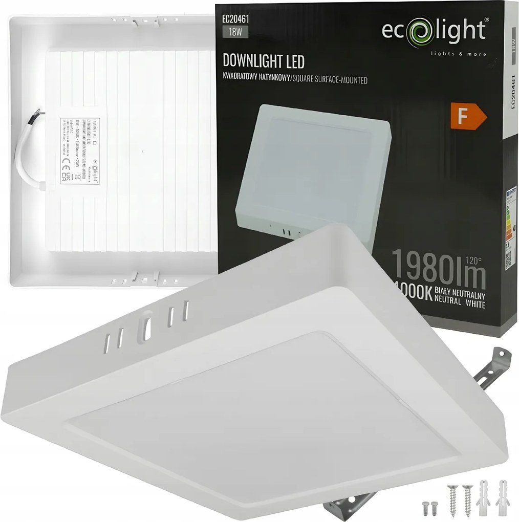 ECOLIGHT Stropní svítidlo, přisazené LED stropní svítidlo, 18W, 4000K, bílé, do obývacího pokoje