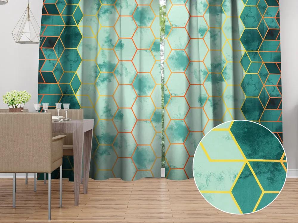 Biante Bavlněný závěs Sandra SA-431 Hexagony na zeleném 150x200 cm