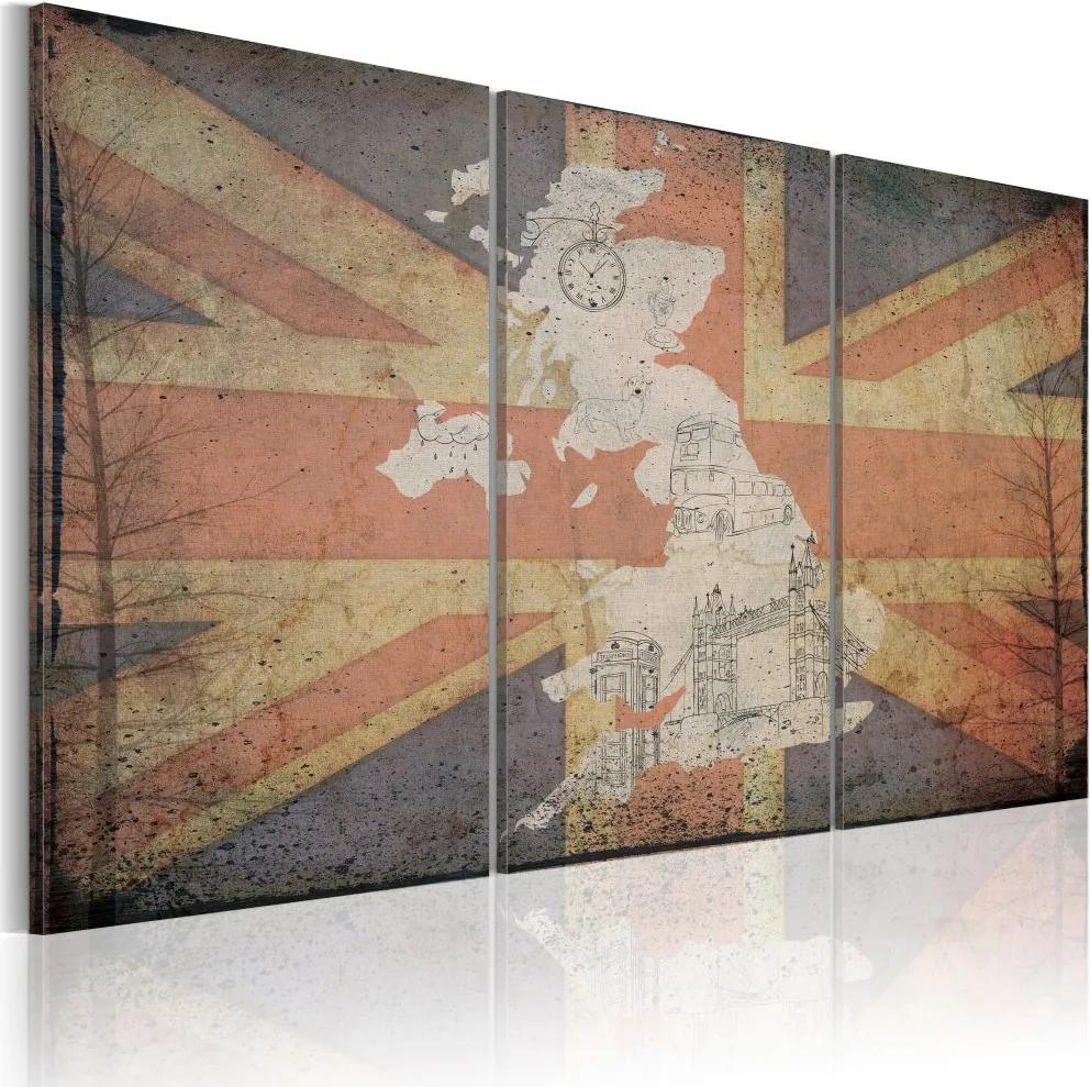 Obraz na plátně Bimago - Map of Great Britain - triptych 60x40 cm
