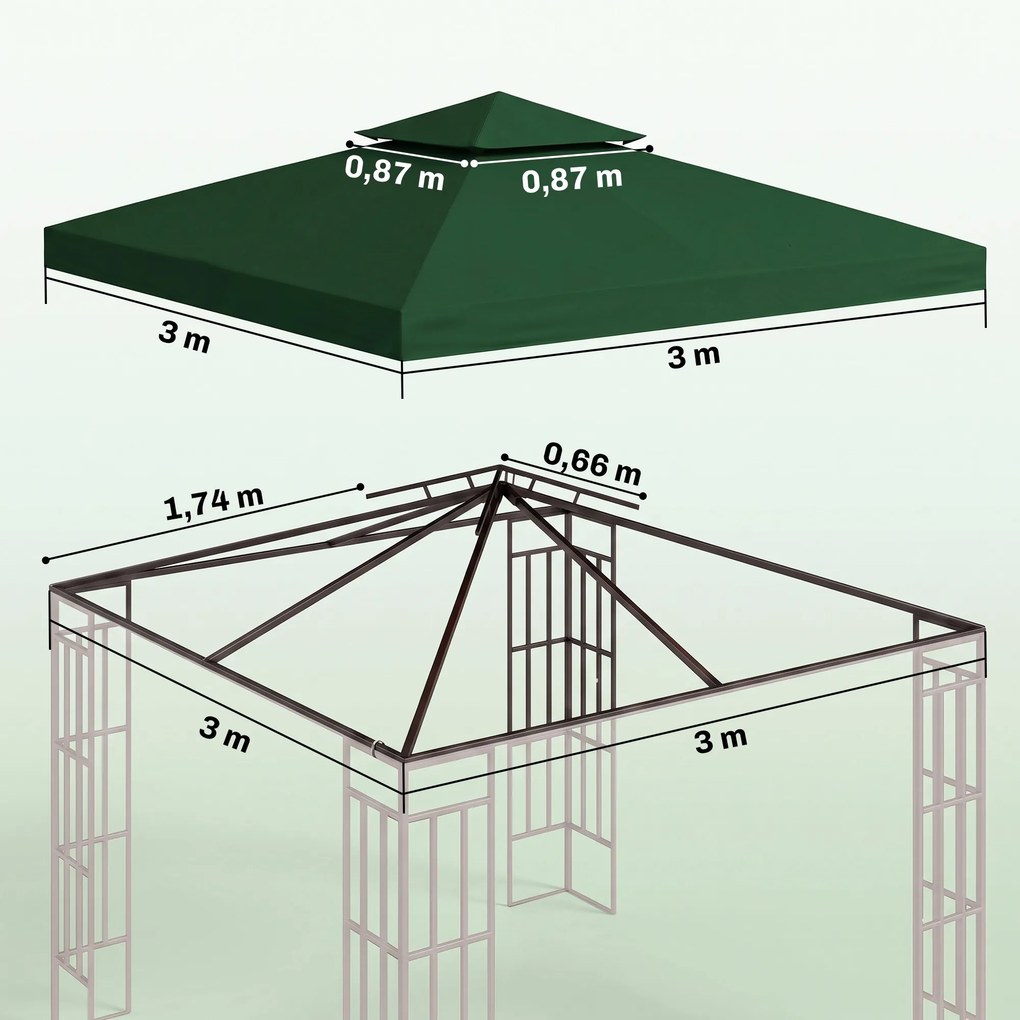 Náhradní střecha altánu Outsunny 3x3m uhlíkově šedý polyester odpuzující vodu pro kovové a zahradní altány | Aosom.de