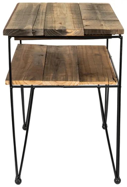 Černo-hnědý antik kovový odkládací stolek – 38x26x36 cm