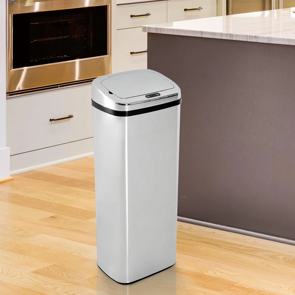 HOMCOM Automatický odpadkový koš se senzorem Odpadkový koš kuchyňský nerez 50/68L Stříbrná (50L) | Aosom