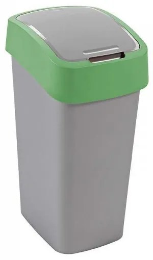 Vysoký odpadkový koš s víkem 50 l, 2 stupně otevření, zelená / šedá