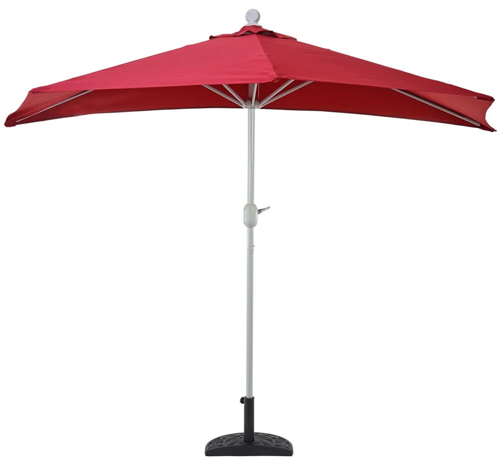Slunečník půlkruh Parla - polyester/hliník - 270cm bordó se stojanem